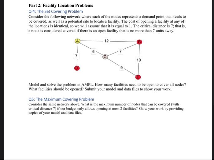 Solved Part 2: Facility Location Problems Q4: The Set | Chegg.com