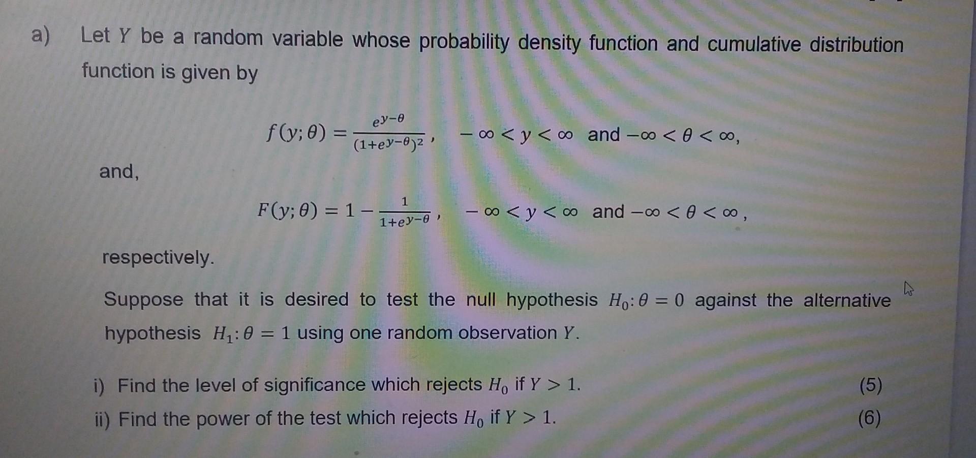 Solved a) Let Y be a random variable whose probability | Chegg.com