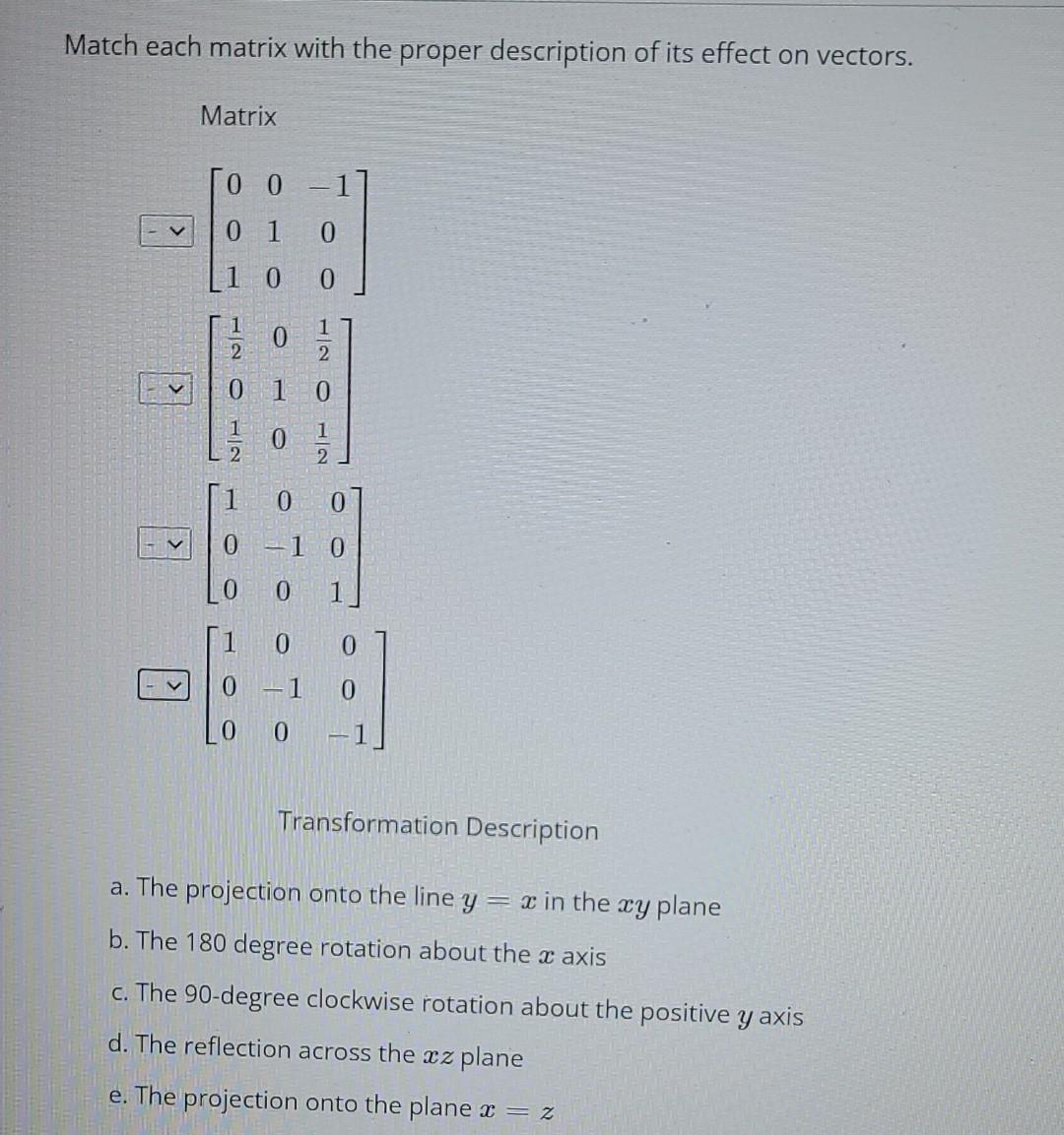 Solved Match each matrix with the proper description of its | Chegg.com