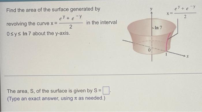 Solved Find the area of the surface generated by ey + e-y | Chegg.com