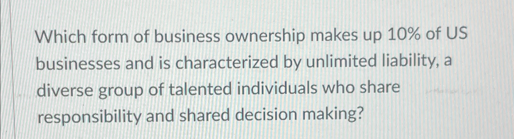 Solved Which form of business ownership makes up 10% ﻿of US | Chegg.com