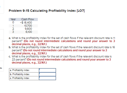 Solved Problem 9-15 ﻿Calculating Profltabllity Index [LO7]a. | Chegg.com