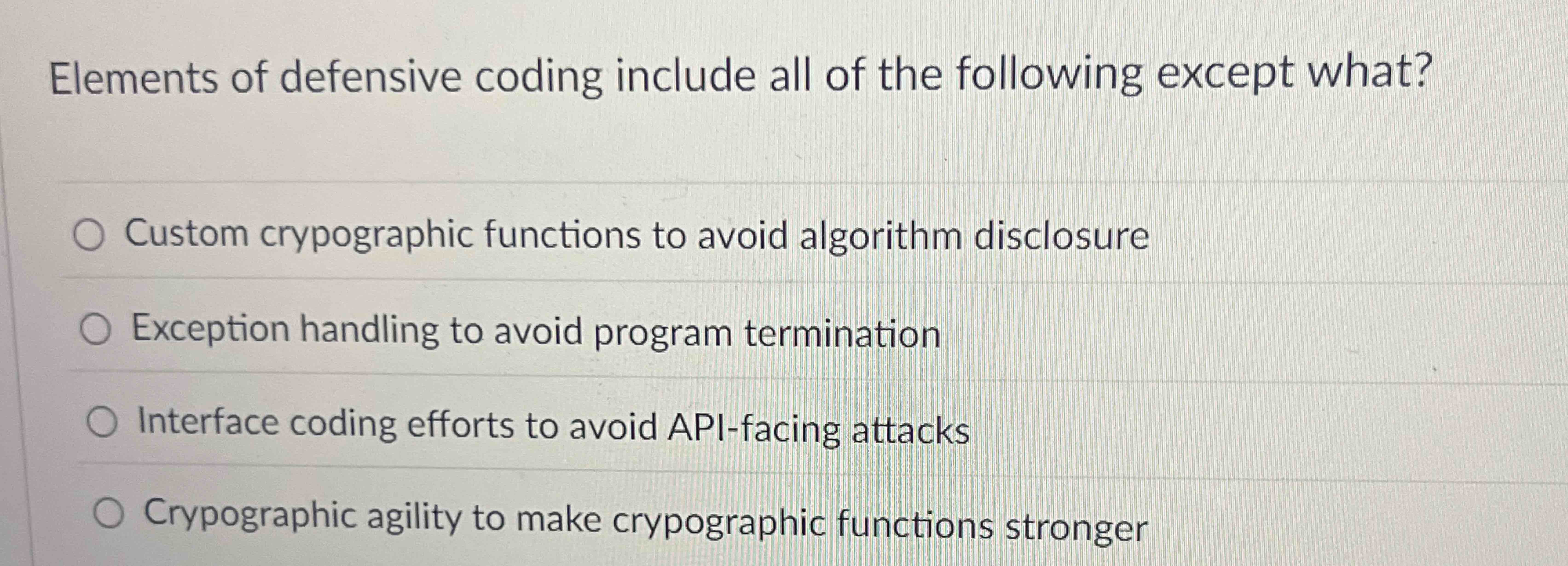 Solved Elements of defensive coding include all of the | Chegg.com