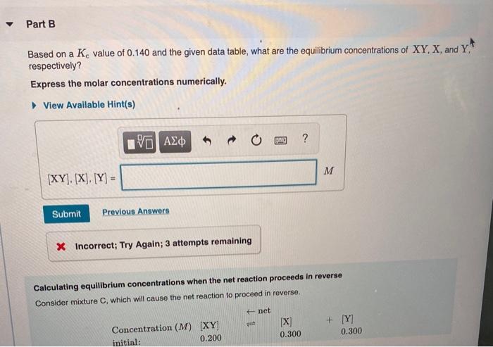 Solved Part B Based on a Ke value of 0.140 and the given | Chegg.com