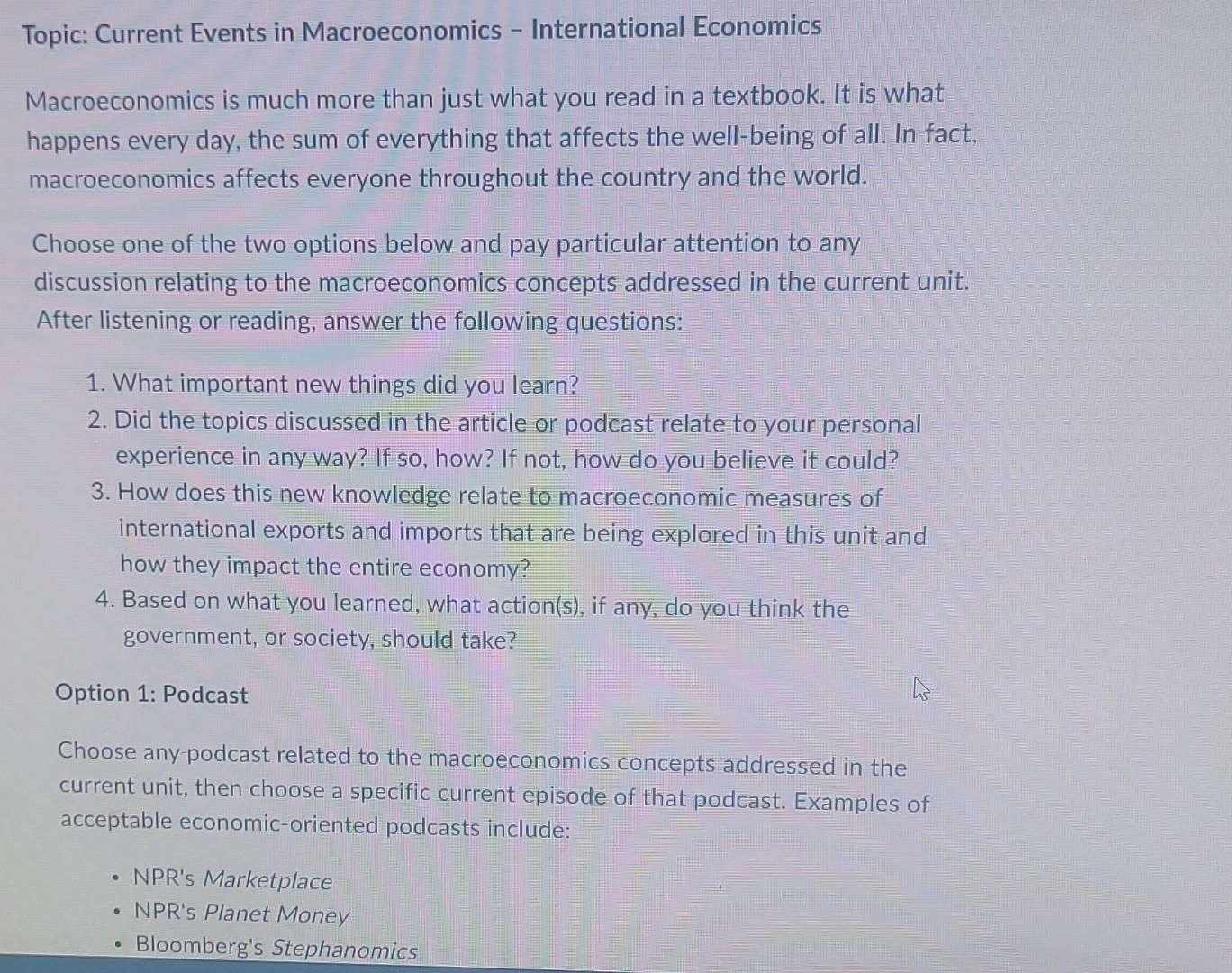 Solved Topic: Current Events in Macroeconomics - | Chegg.com