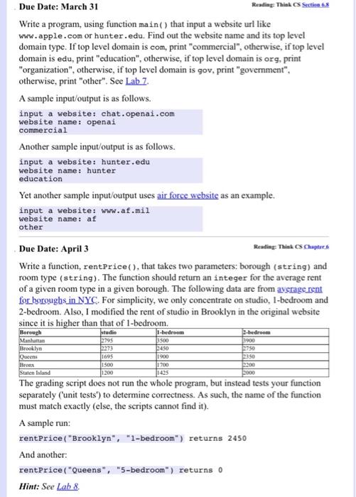Solved Due Date: March 31 Rending: Think CS Mrtine 6.8 Write | Chegg.com Solved Due Date: March 31 Rending: Think CS Mrtine 6.8 Write | Chegg.com