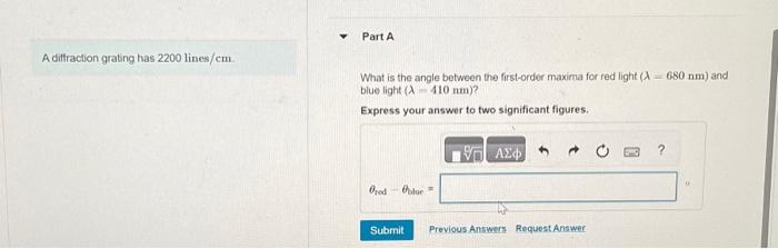 Solved A diffraction grating has 2200 lines /cm. What is the | Chegg.com
