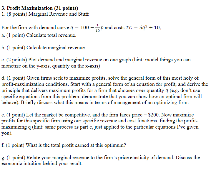 Solved Profit Maximization (31 ﻿points)(8 ﻿points) ﻿Marginal | Chegg.com