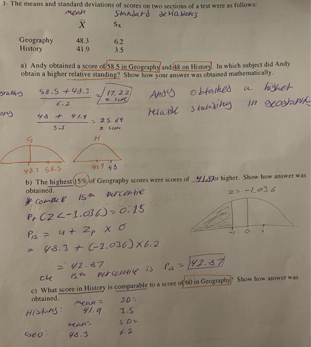 Solved 3- The means and standard deviations of scores on two | Chegg.com