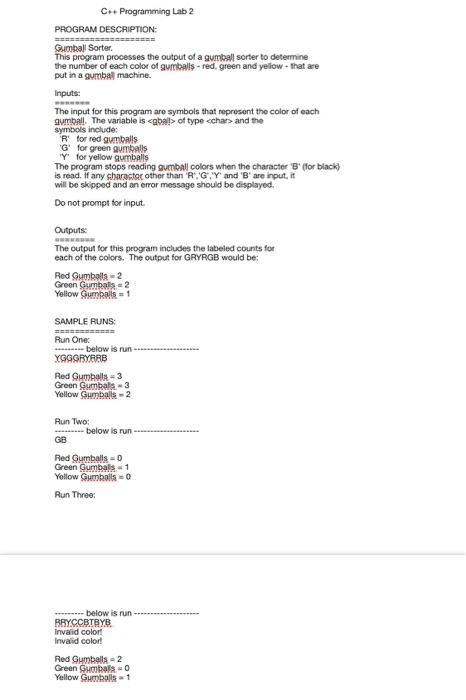 Solved C++ Programming Lab 2 PROGRAM DESCRIPTION: Sumball | Chegg.com