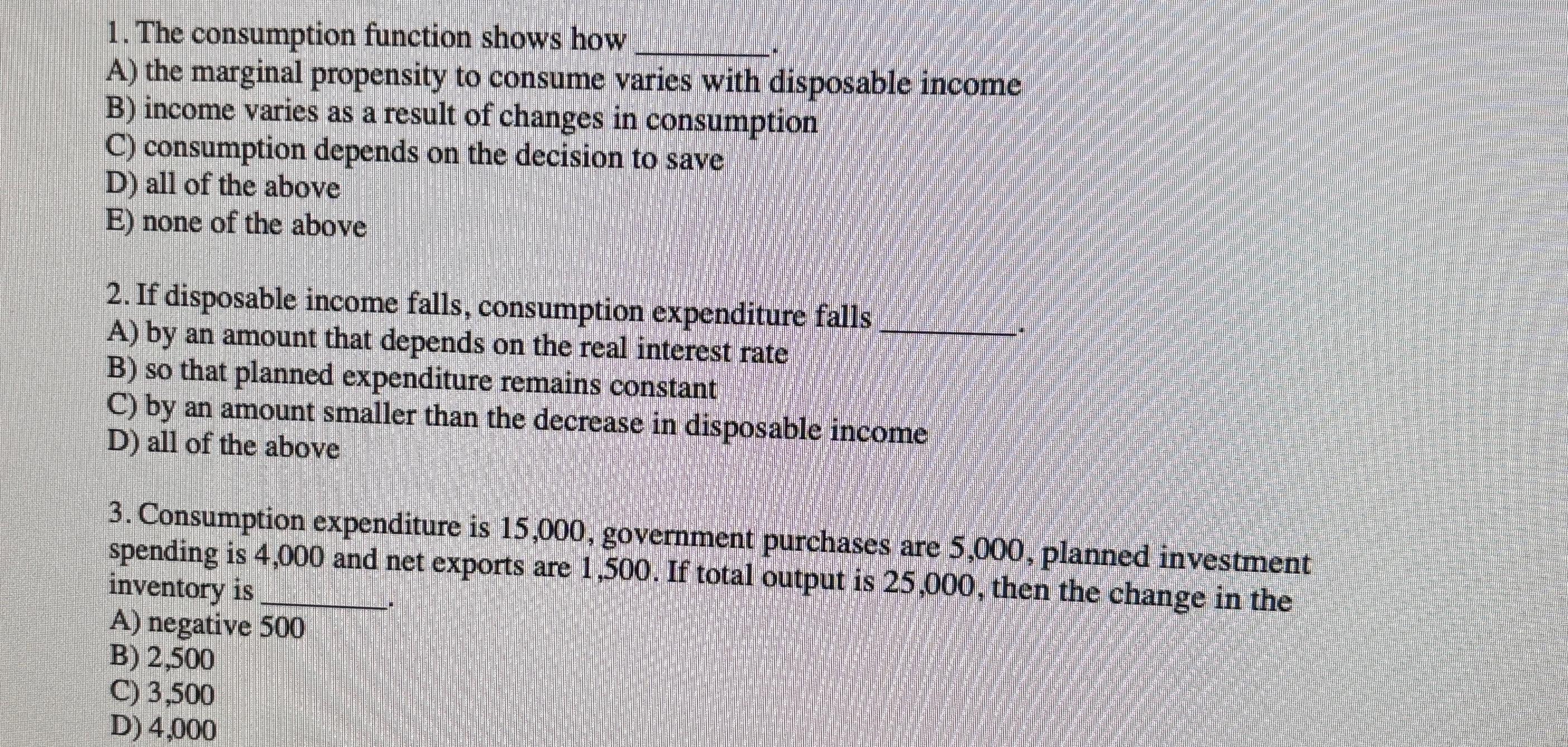 Solved The consumption function shows howA) ﻿the marginal | Chegg.com