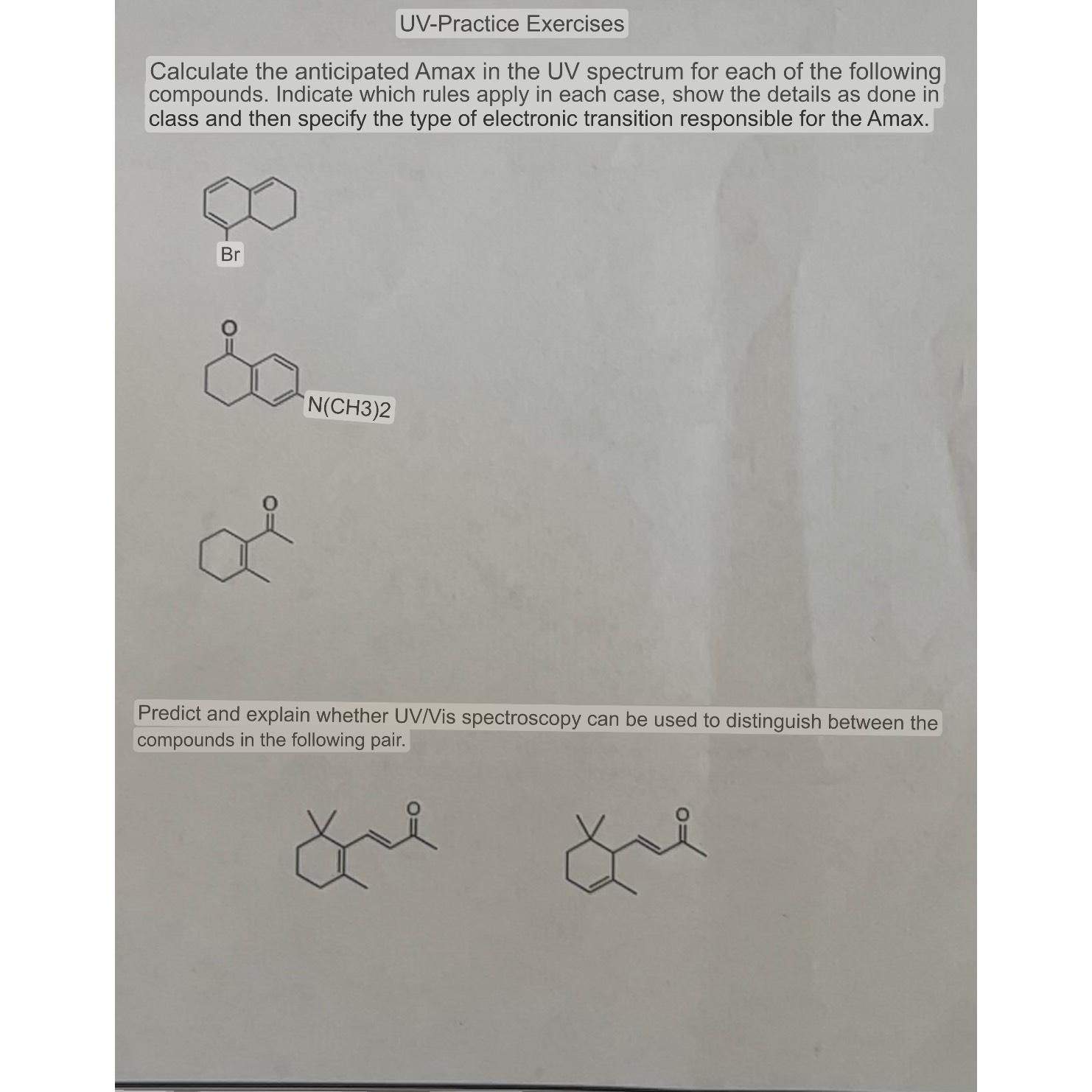 Solved A.)Calculate the anticipated Amax in the UV spectrum | Chegg.com