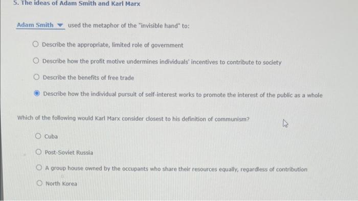 Solved 5. The ideas of Adam Smith and Karl Marx used the | Chegg.com