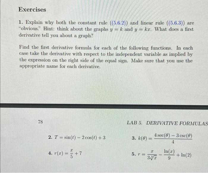 Solved Exercises 1. Explain why both the constant rule | Chegg.com