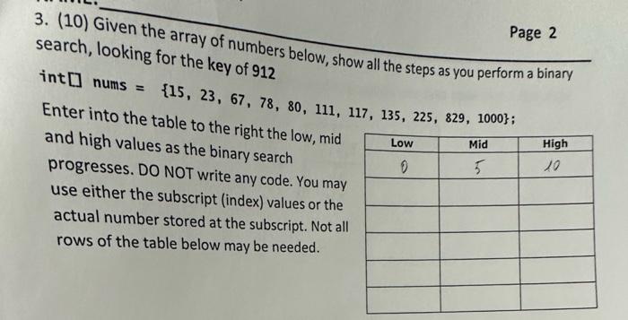 Solved search, looking for the key of 912 int [ nums | Chegg.com