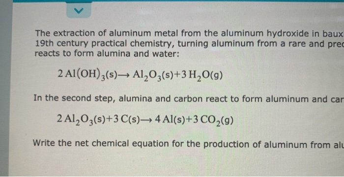 Solved The extraction of aluminum metal from the aluminum | Chegg.com