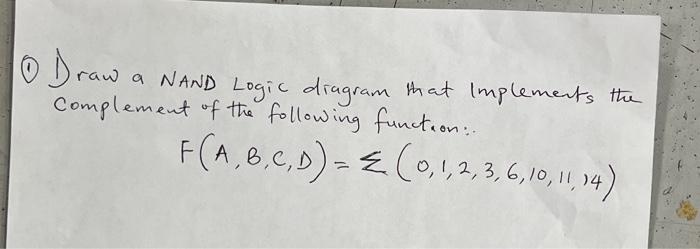 Solved (1) Draw a NAND Logic diagram that implements the | Chegg.com