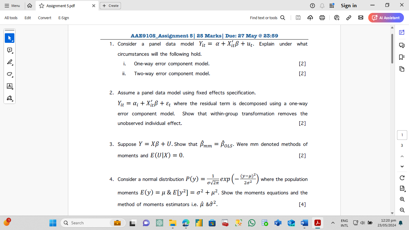 Solved AAE910S_Assignment 5| 25 ﻿Marks | ﻿Due: 27 ﻿May @ | Chegg.com