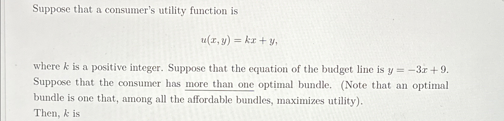 Solved Suppose that a consumer's utility function | Chegg.com