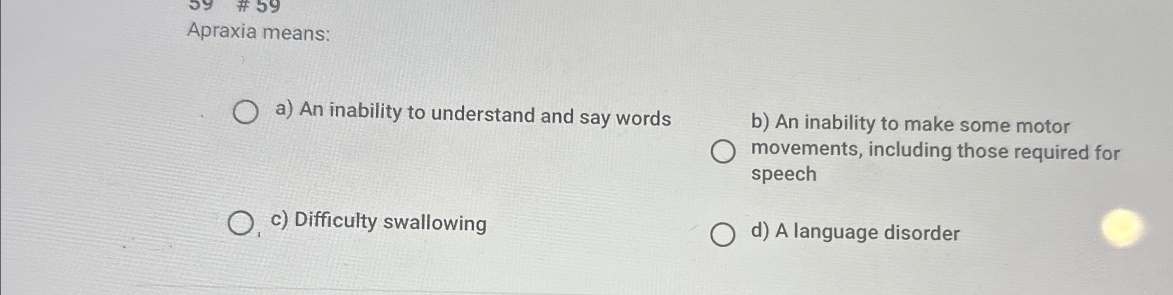Solved Apraxia means:a) ﻿An inability to understand and say | Chegg.com