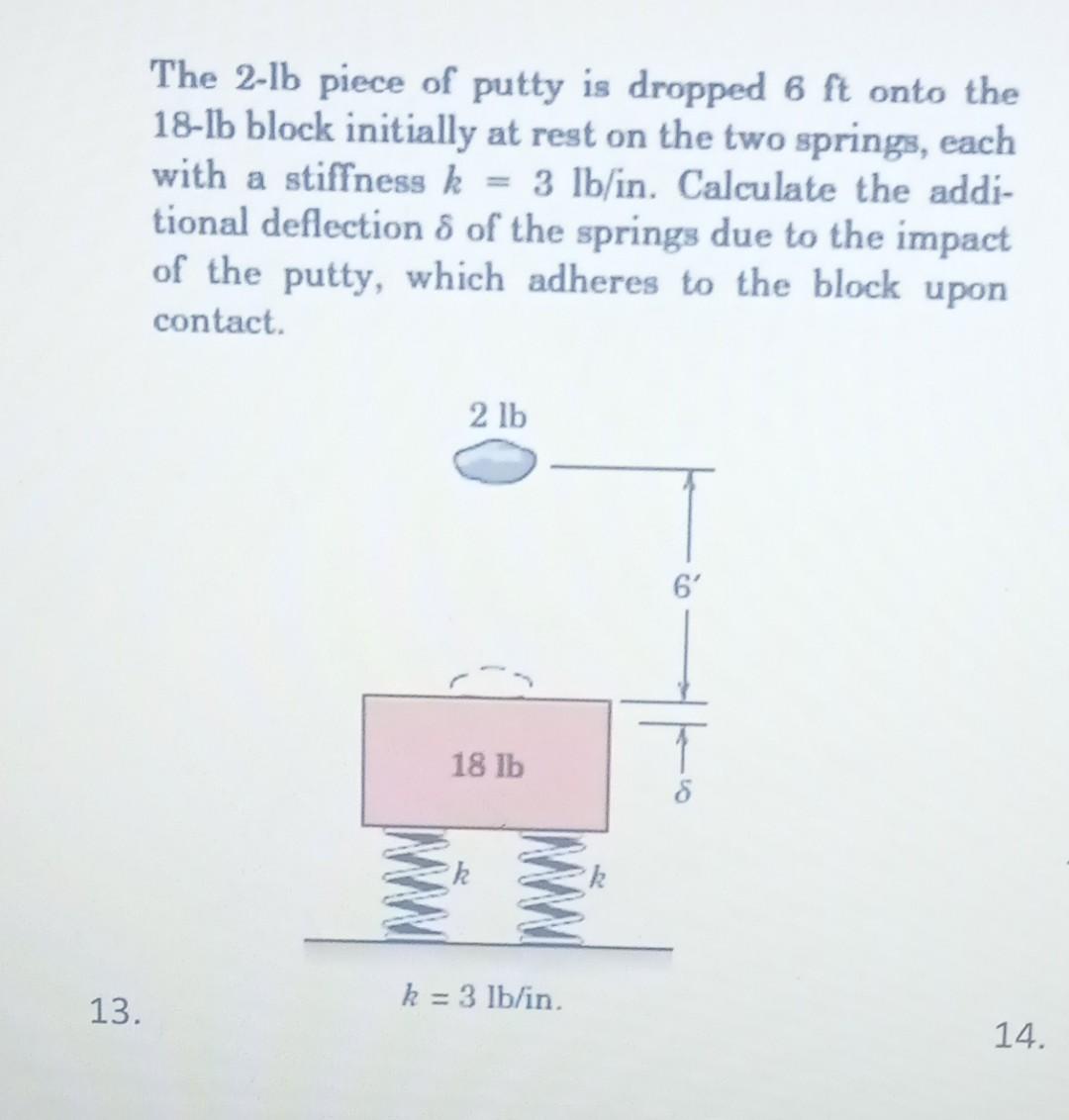 Solved The 2-lb piece of putty is dropped 6ft onto the 18-lb | Chegg.com