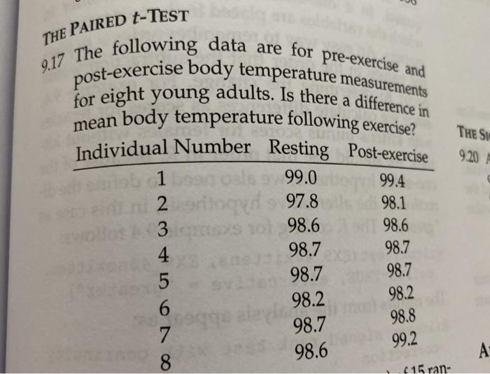 Solved THE PAIRED T-TEST -exercise body THE SU 9.20. 1 99.4 | Chegg.com