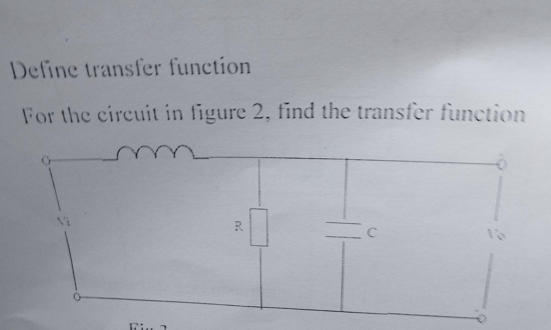 Solved Define transfer function For the circuit in figure 2, | Chegg.com
