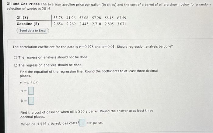 Solved Oil and Gas Prices The average gasoline price per | Chegg.com