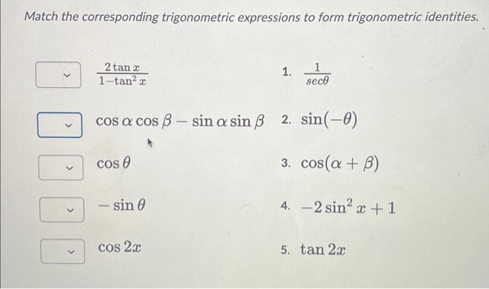 Solved Match the corresponding trigonometric expressions to | Chegg.com
