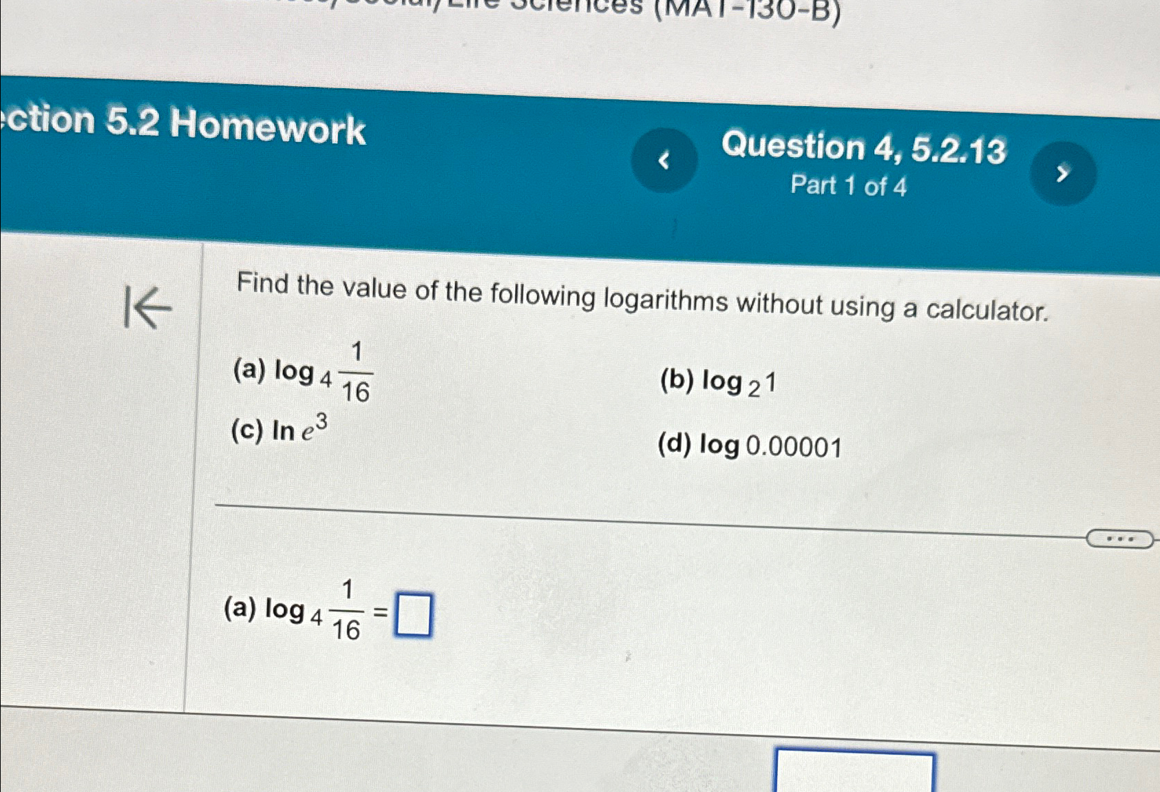 Solved ction 5.2 ﻿HomeworkQuestion 4, 5.2.13Part 1 ﻿of 4Find | Chegg.com