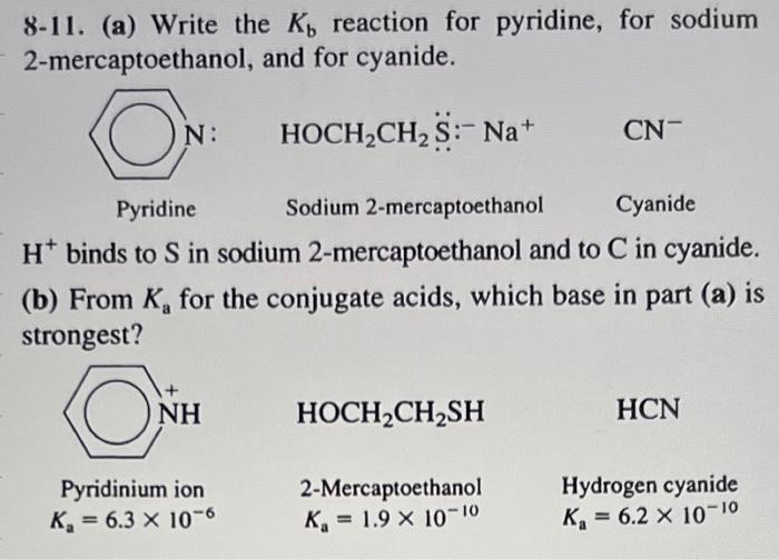 Solved 8-11. (a) Write the Kb reaction for pyridine, for | Chegg.com