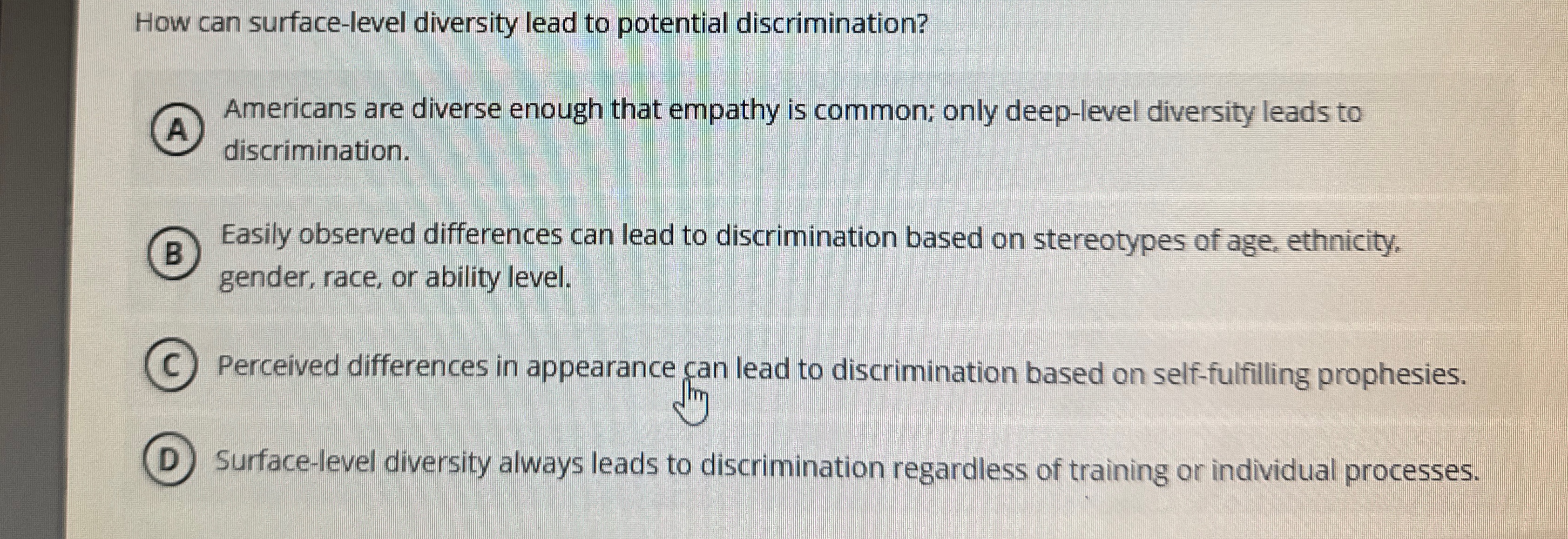 Solved How can surface-level diversity lead to potential | Chegg.com