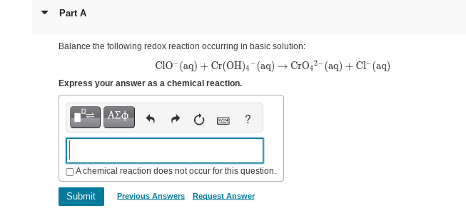 Solved Part ABalance the following redox reaction occurring | Chegg.com