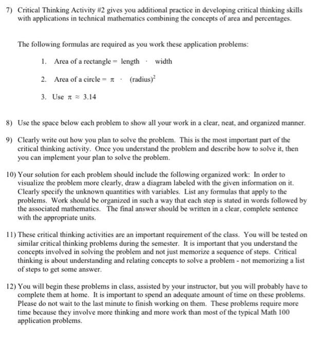Solved 7) Critical Thinking Activity #2 gives you additional | Chegg.com