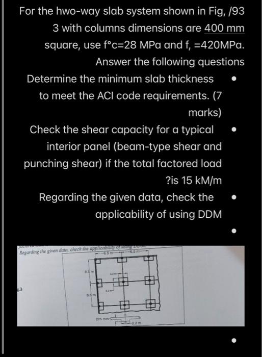 Solved For the hwo-way slab system shown in Fig, /93 3 with | Chegg.com