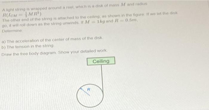 Solved A light string is wrapped around a rool, which is a | Chegg.com