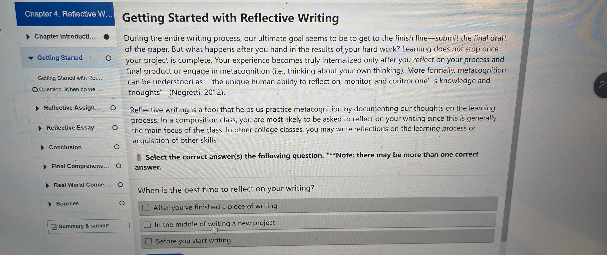 Solved Chapter 4: Reflective W..Getting Started with | Chegg.com