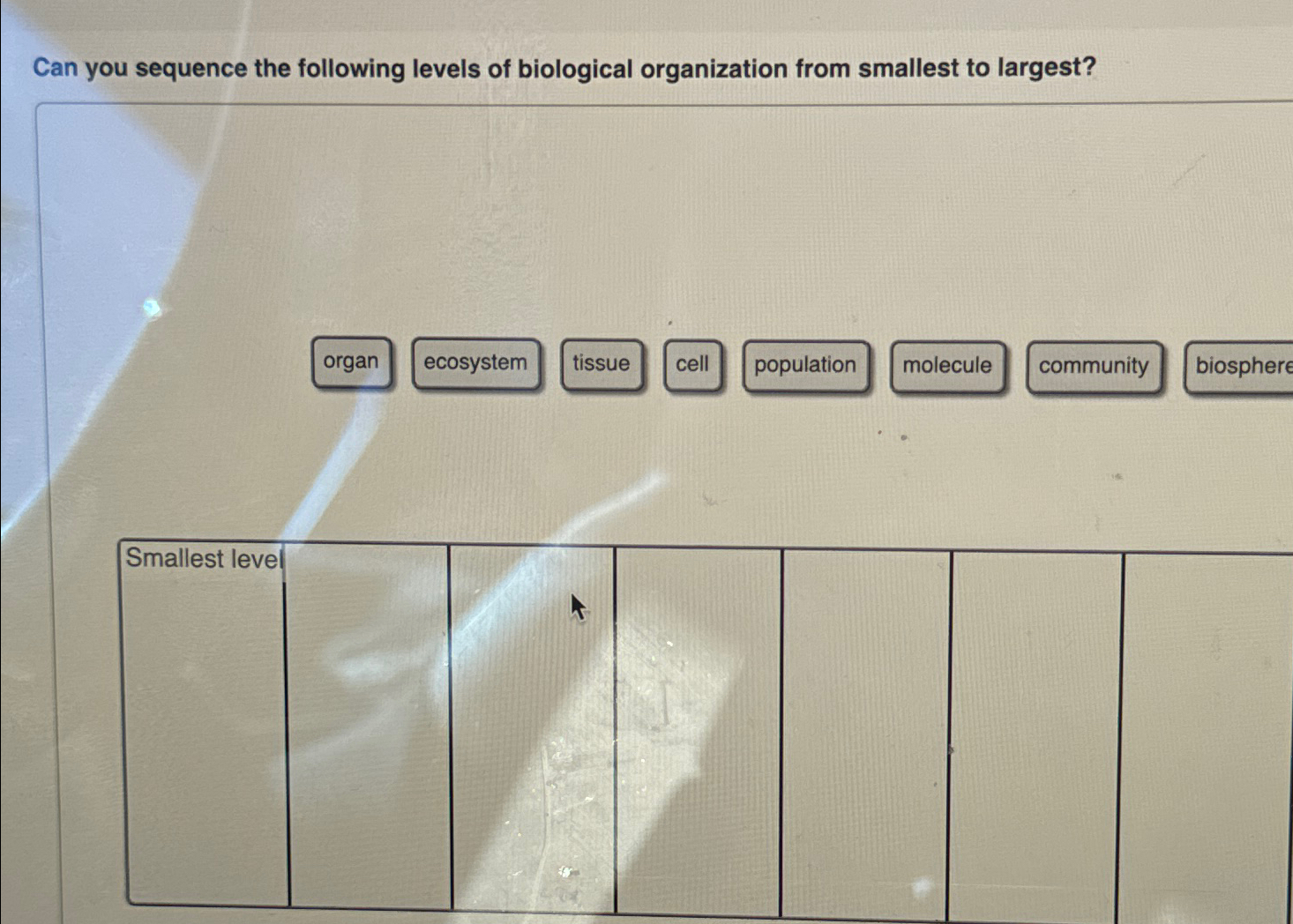 Solved Can you sequence the following levels of biological | Chegg.com