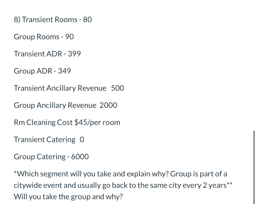 Solved Transient Rooms - 80Group Rooms - 90Transient ADR | Chegg.com