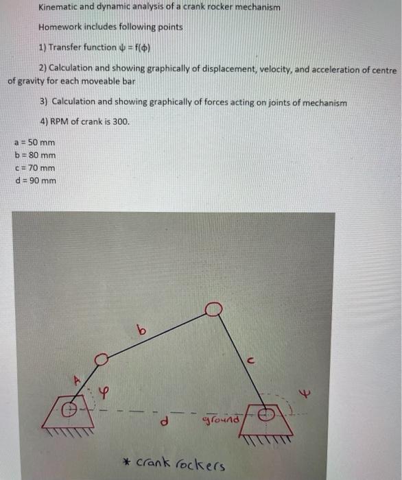 Solved Kinematic and dynamic analysis of a crank rocker | Chegg.com