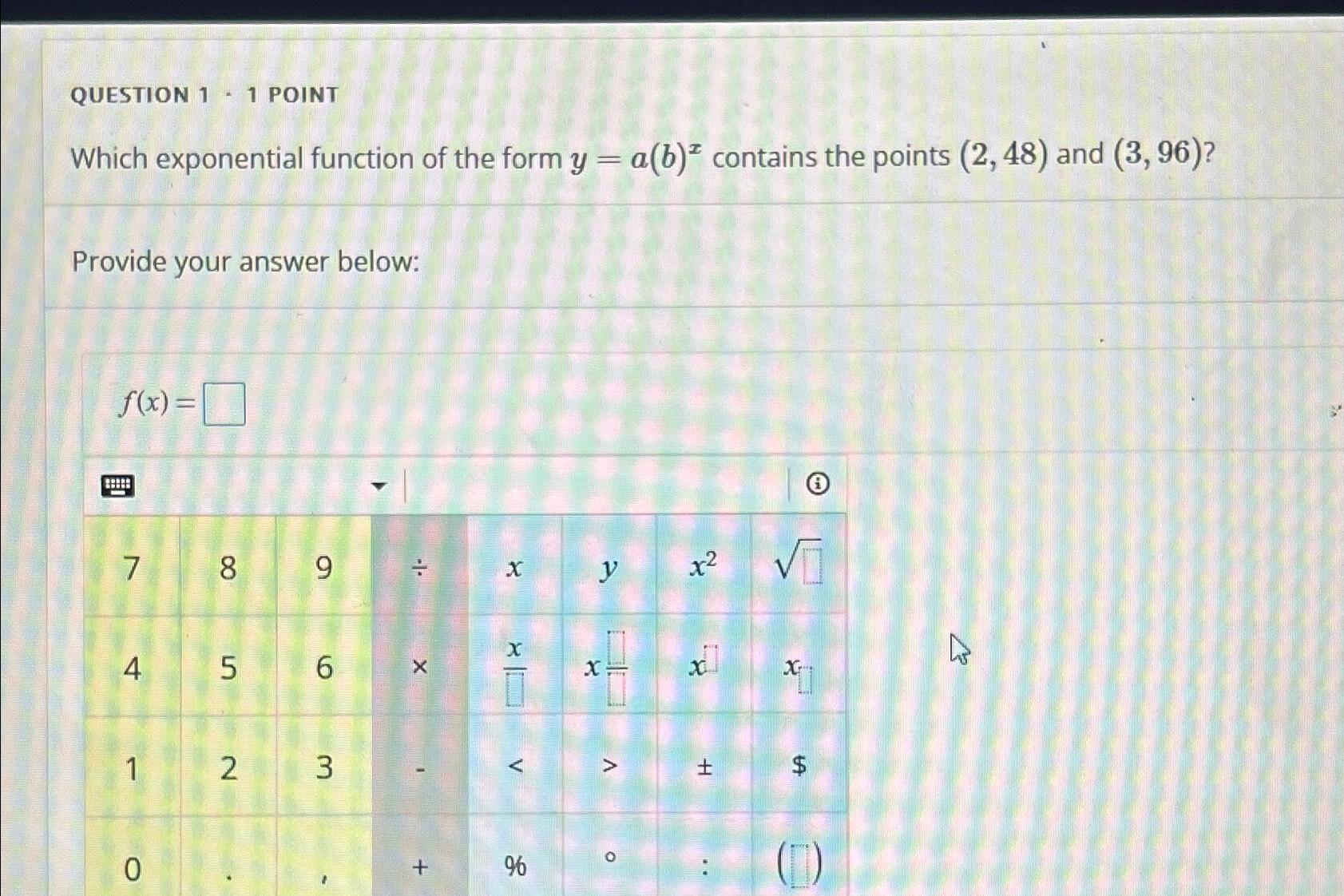 Solved QUESTION 1 - 1 POINTWhich exponential function of | Chegg.com Solved QUESTION 1 - 1 POINTWhich exponential function of | Chegg.com