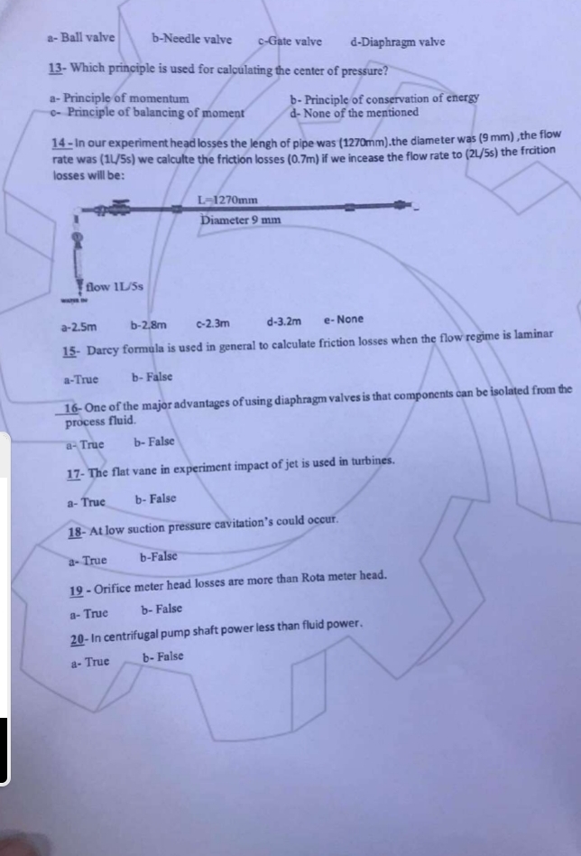 [Solved]: a- Ball valve b-Needle valve c-Gate valve d-Diaphr