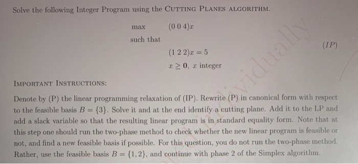 Solve the following Integer Program using the CUTTING | Chegg.com