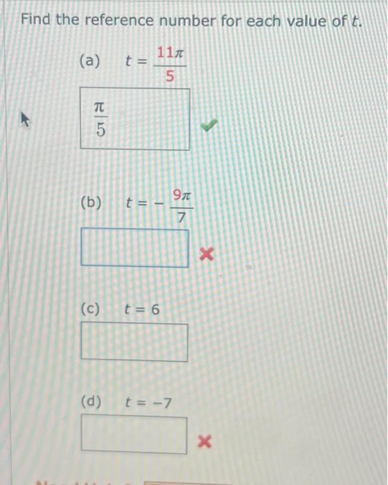 Solved Find the reference number for each value of t. (a) t | Chegg.com