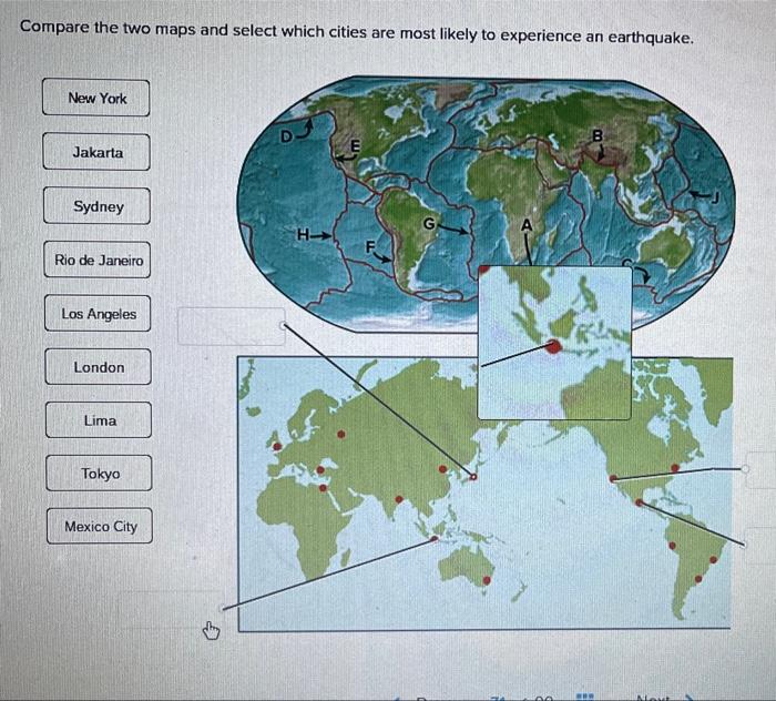 Solved Compare the two maps and select which cities are most | Chegg.com