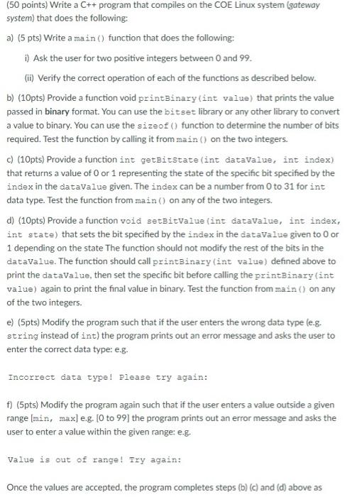 Solved (50 points) Write a C++ program that compiles on the | Chegg.com