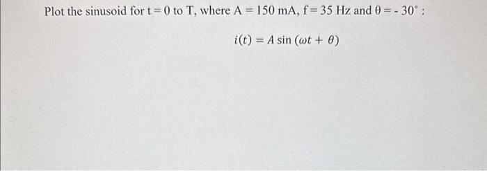 Solved Plot the sinusoid for t=0 to T, where A=150 mA,f=35 | Chegg.com