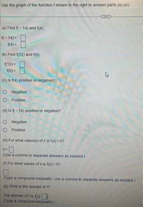 Solved Use the graph of the function f shown to the right to | Chegg.com