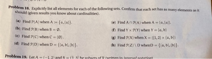 Solved Problem 18. Explicitly list all elements for each of | Chegg.com