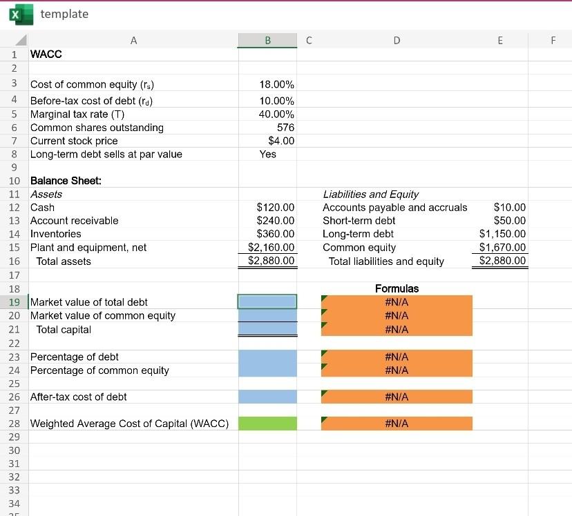 Solved Excel Online Structured Activity: WACC The Paulson | Chegg.com